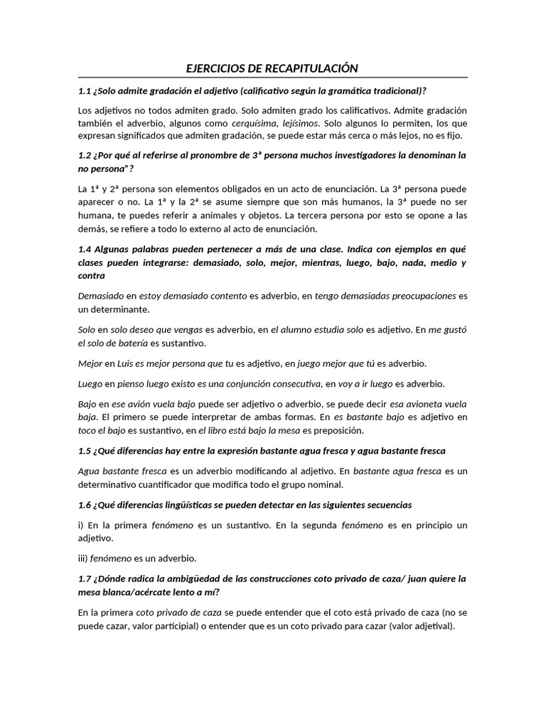 Ejercicios de Recapitulacion | PDF | Adjetivo | Adverbio