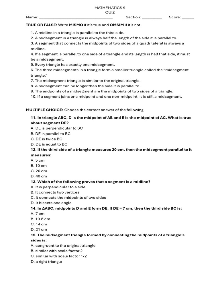 quiz in paralllelogram | PDF | Triangle | Perpendicular