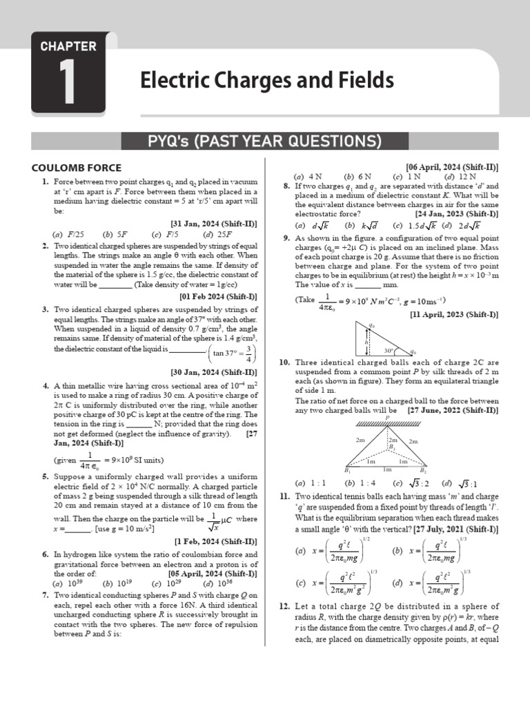 Electric Charges and Fields Questions | PDF | Electric Field | Force