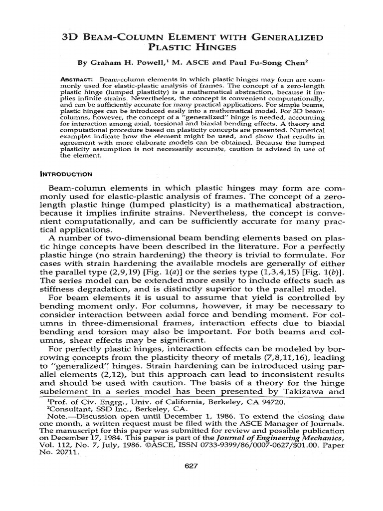 Powell, Graham H.; Chen, Paul Fu‐Song . (1986). 3D Beam‐Column Element ...