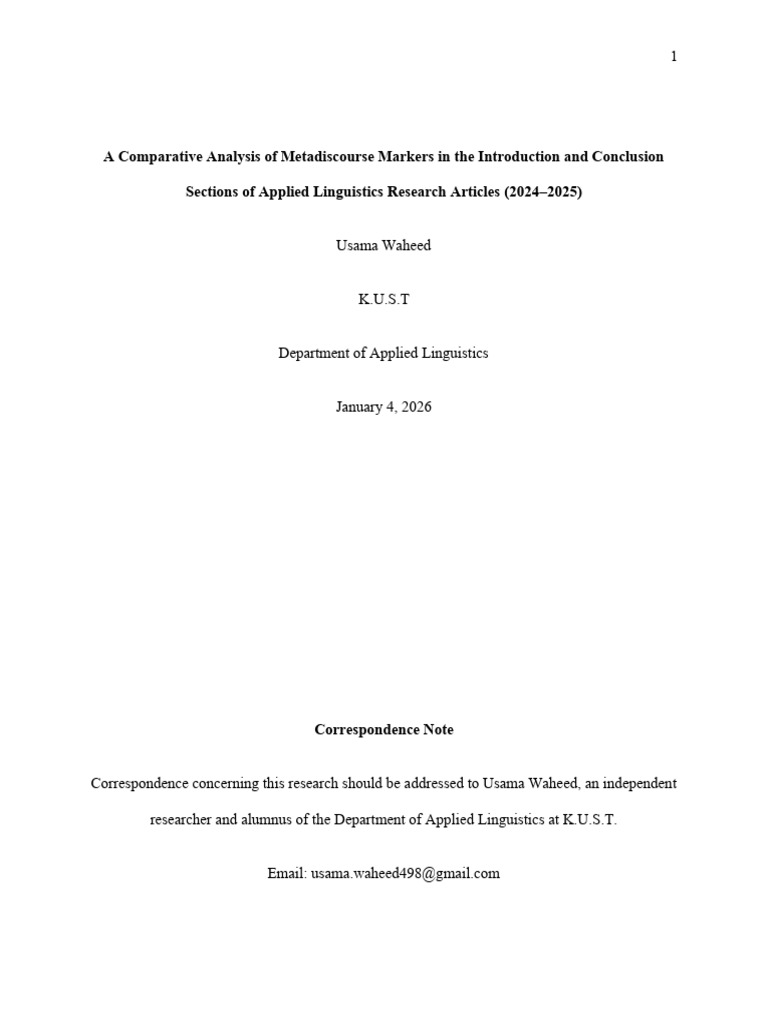 A Comparative Analysis of Metadiscourse Markers in Applied Linguistics ...