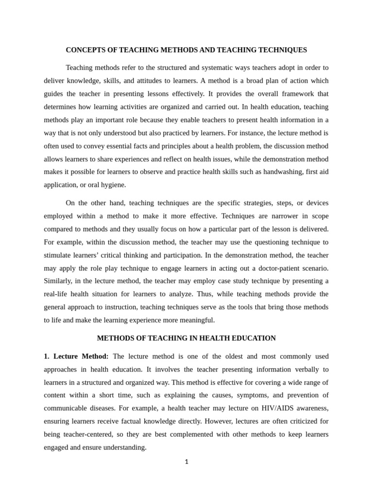 Concepts of Teaching Methods and Teaching Technique1 | PDF | Learning ...