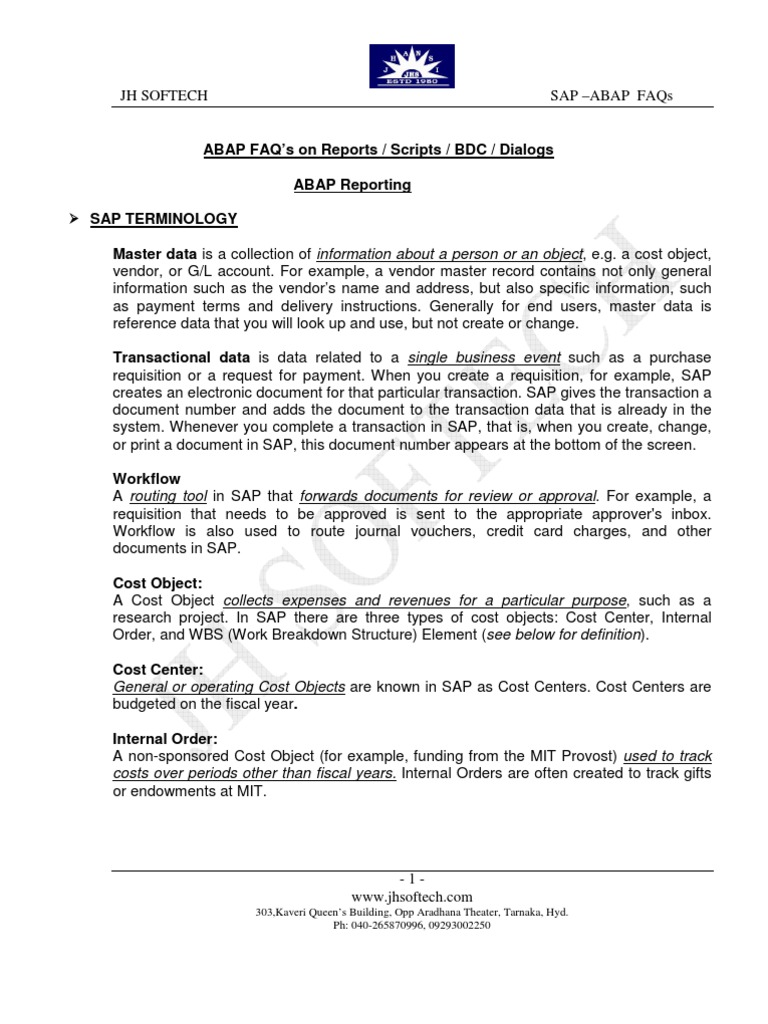 Abap - Faq On Reports, Scripts, Module | PDF | Parameter (Computer Programming) | Subroutine