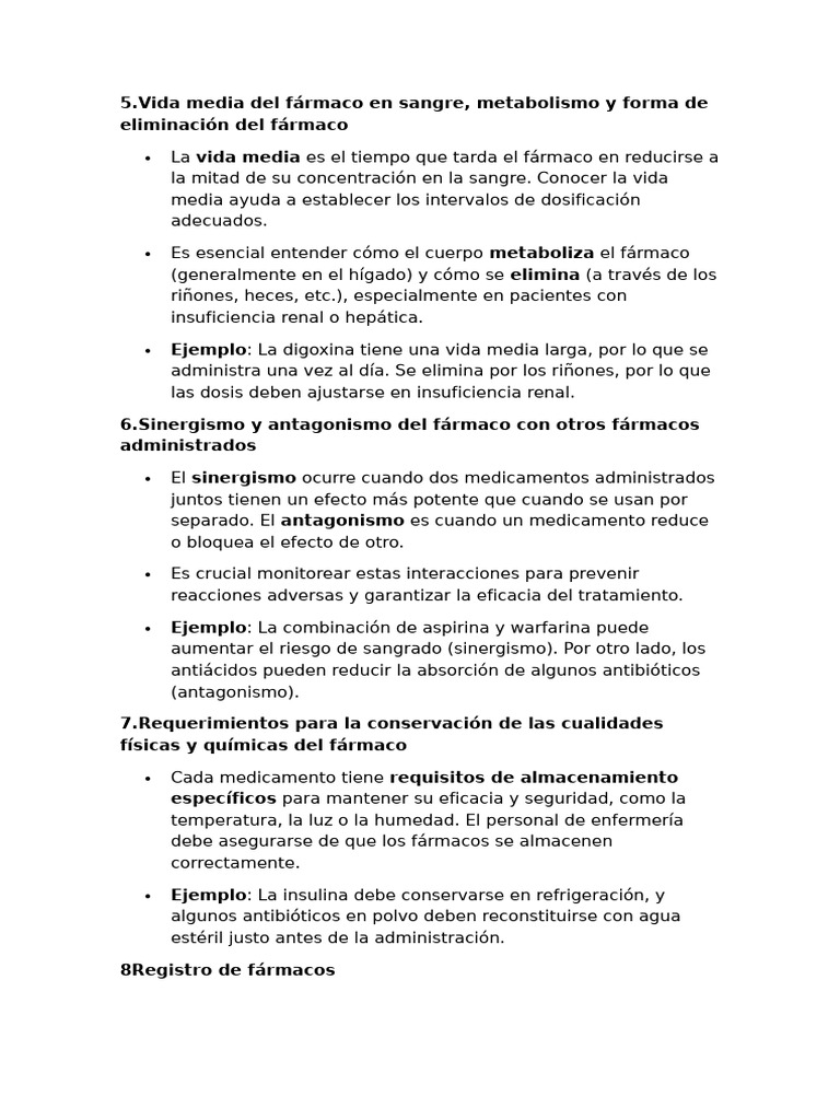 Vida Media, Sinergismo y Manejo de Fármacos | PDF | Medicamentos con ...