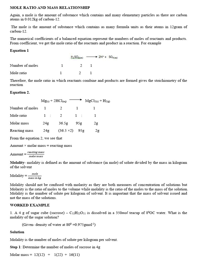 Mole Ratio and Mass Relationships Explained | PDF | Titration | Chemistry