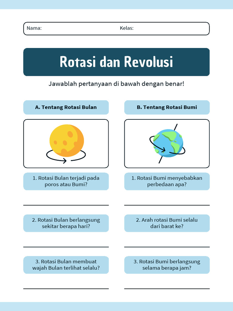 Rotasi Dan Revolusi Lembar Kerja Dalam Biru Ilustrasi | PDF
