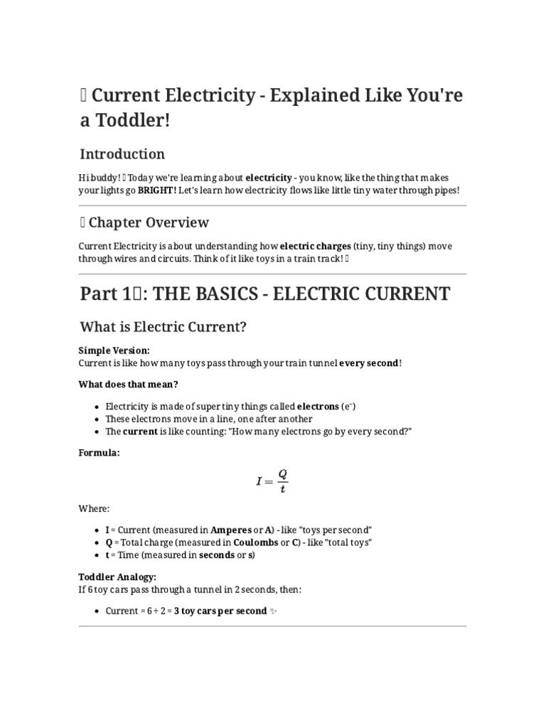 Current Electricity - Toddler Edition | PDF | Electrical Resistivity ...