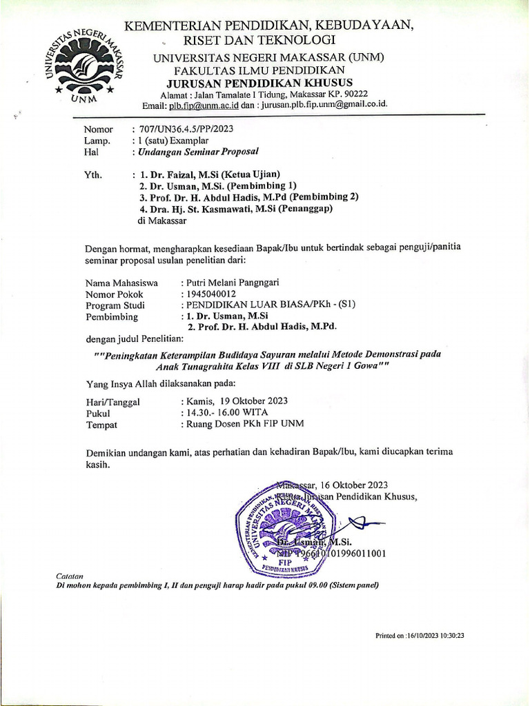 Undangan Seminar Proposal Melani | PDF
