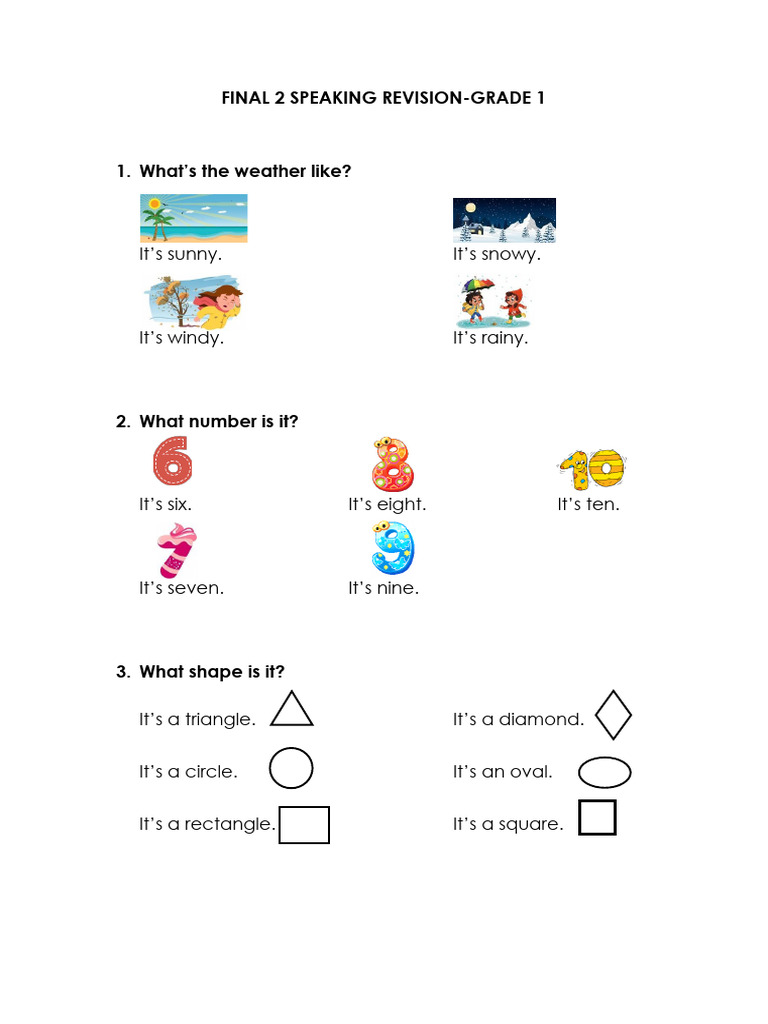 Grade 1 Speaking Revision Guide | PDF
