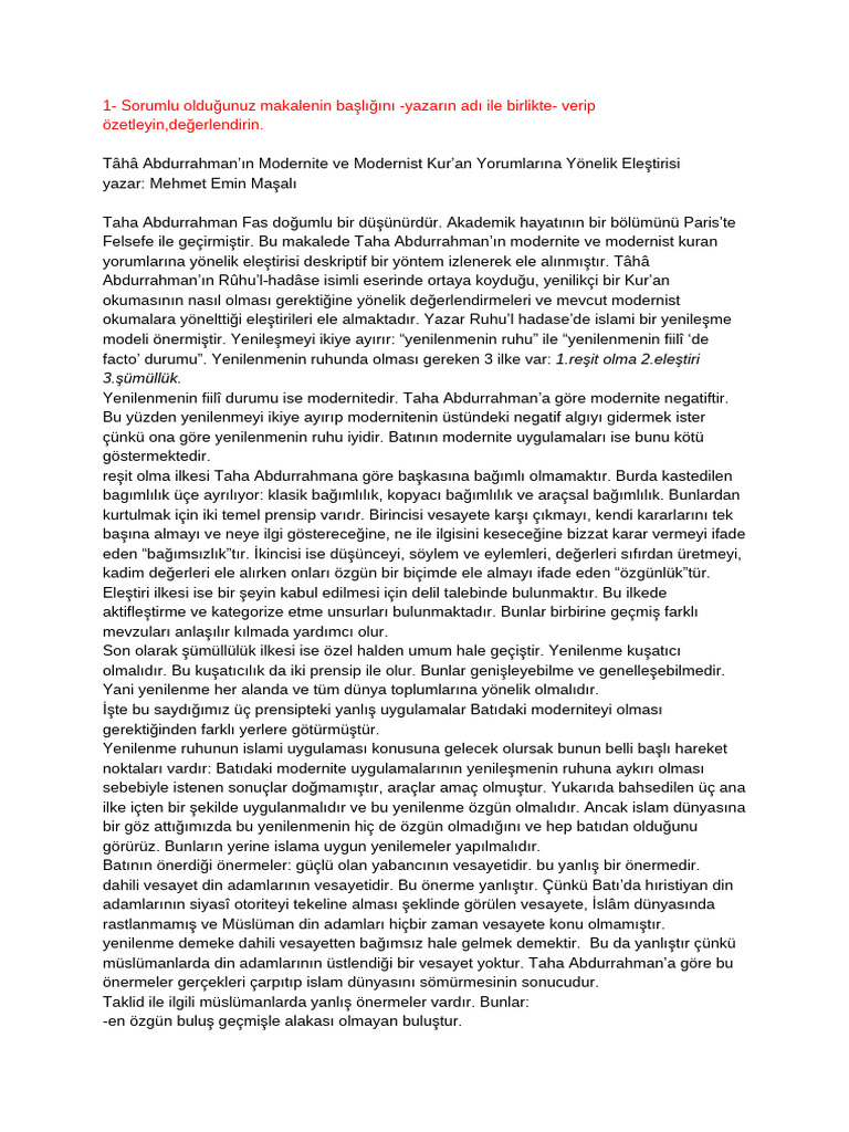 Afranur Çoşkun Kurana Çağdaş Yaklaşımlar | PDF