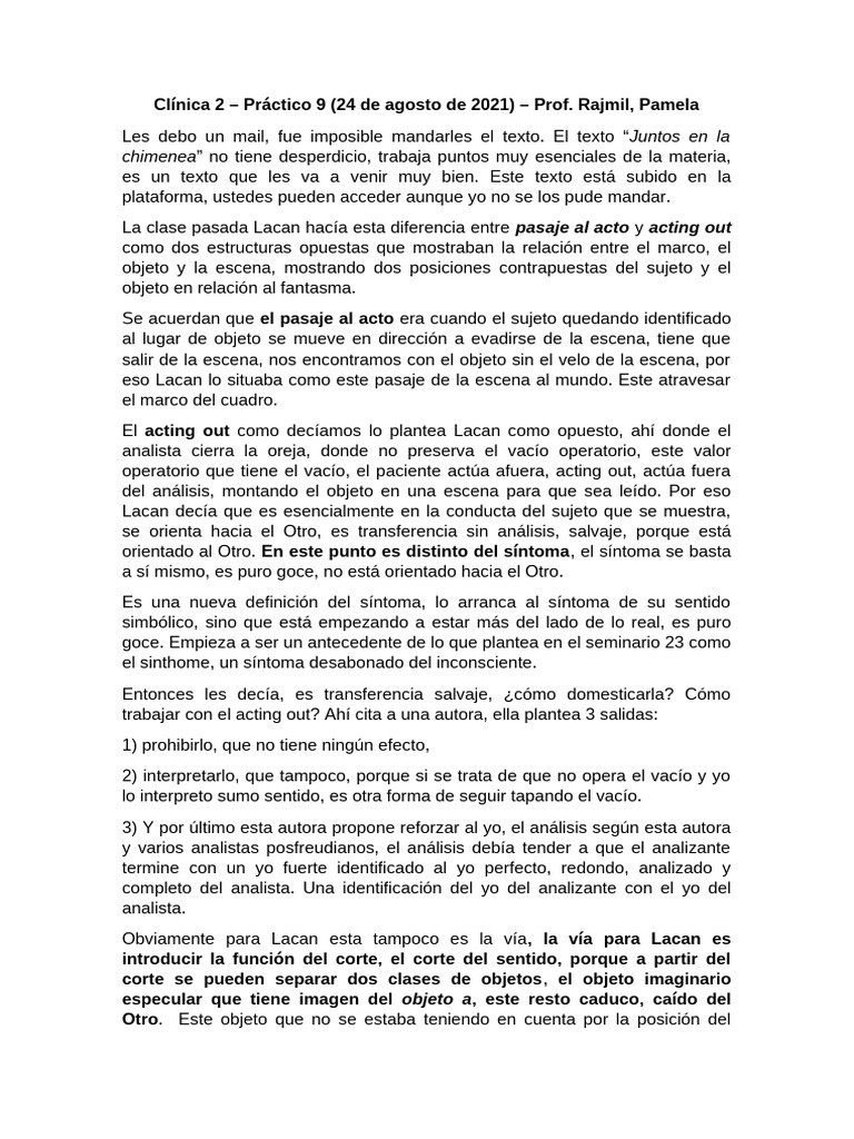 Clínica 2 - Práctico 9 (24 de Agosto) | PDF | Jacques Lacan | Neurosis