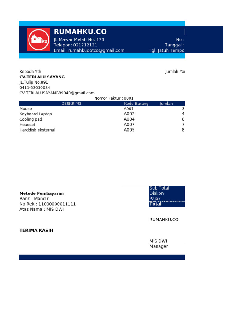 Invoice Pembayaran CV. Terlalu Sayang | PDF