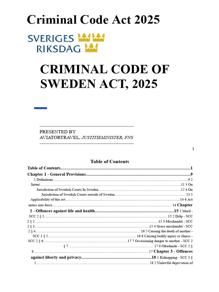 Fictional Sweden Criminal Code Act 2025 | PDF | Search Warrant | Treason