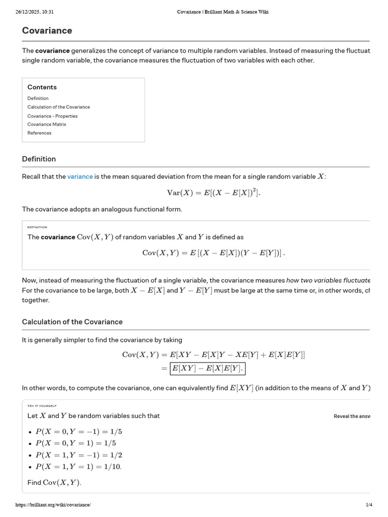 Covariance _ Brilliant Math & Science Wiki | PDF | Covariance | Variance
