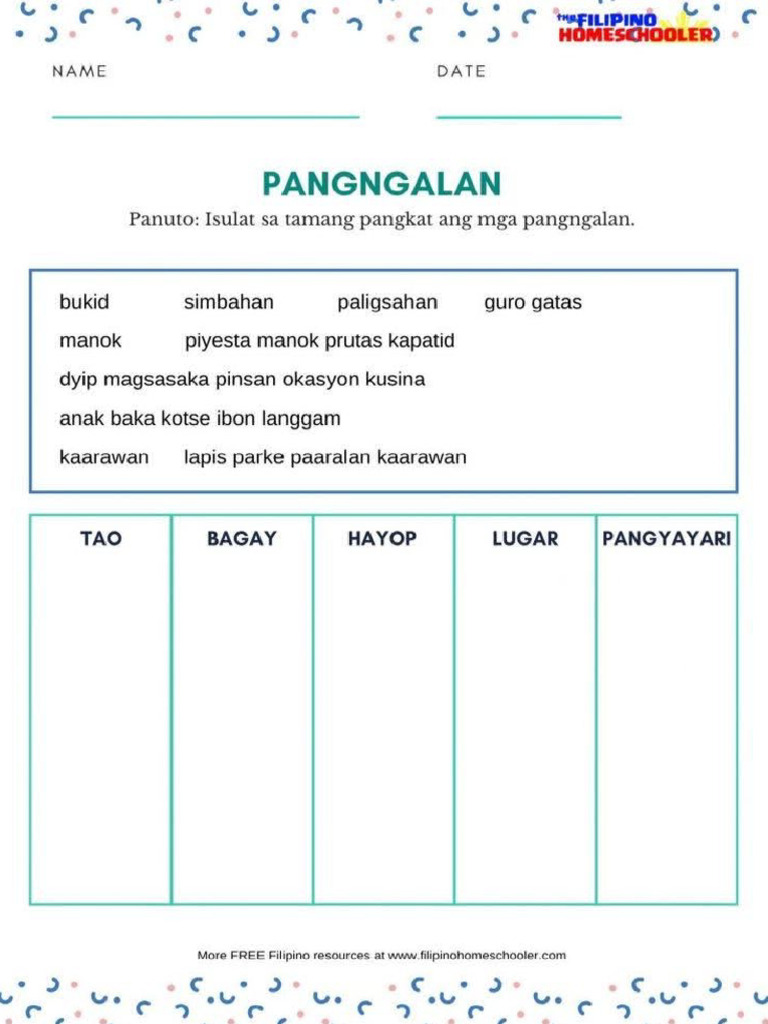 Pangngalan Worksheet | PDF