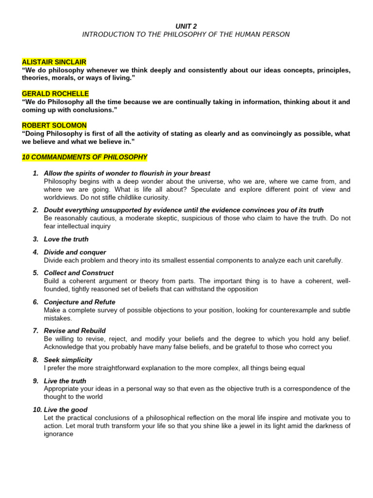 Unit 2 Introduction to the Philosophy of the Human Person | PDF | Truth ...