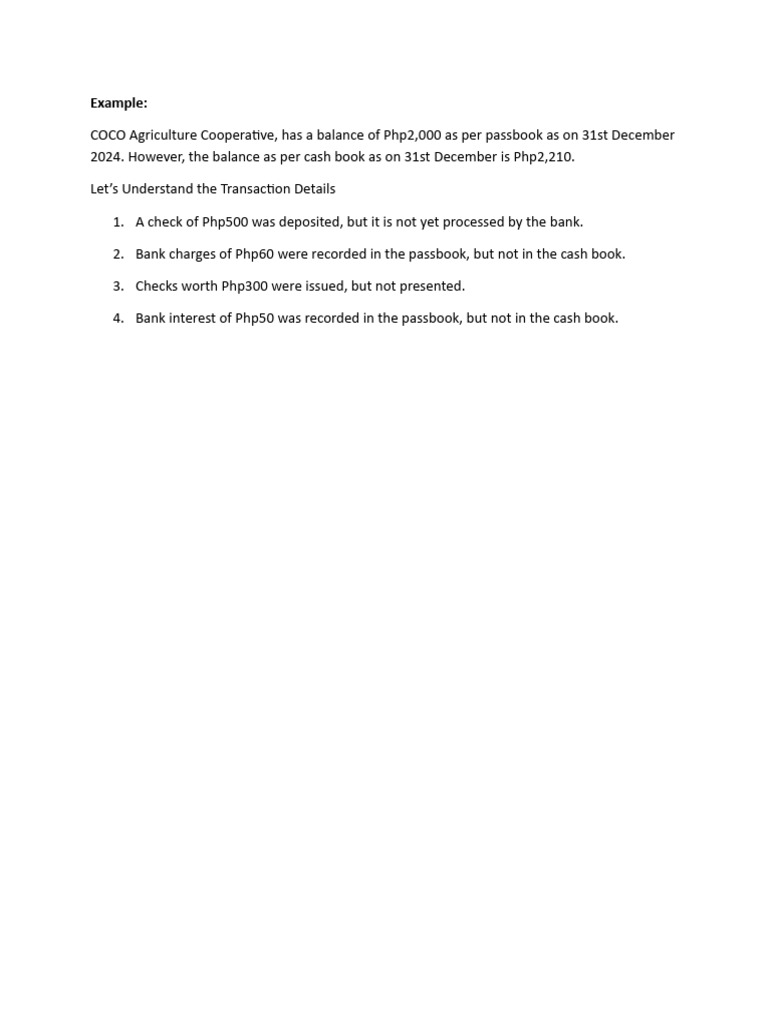 Bank Reconciliation for COCO Cooperative | PDF