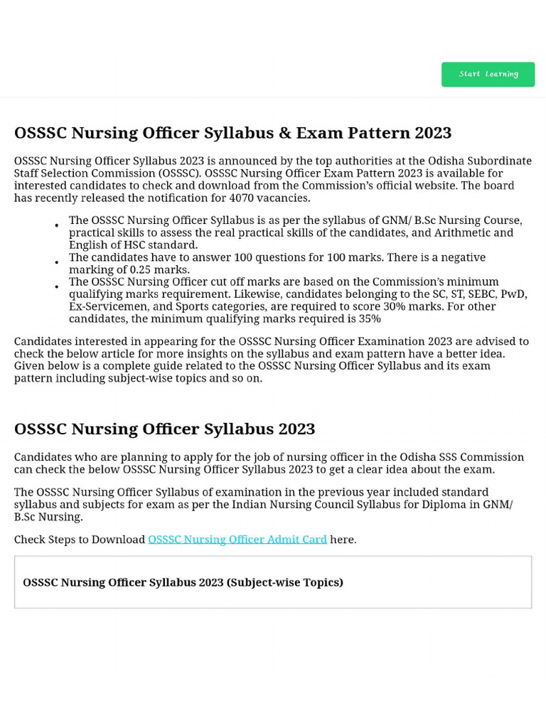OSSSC Nursing Officer Syllabus & Exam Pattern 2023 | PDF
