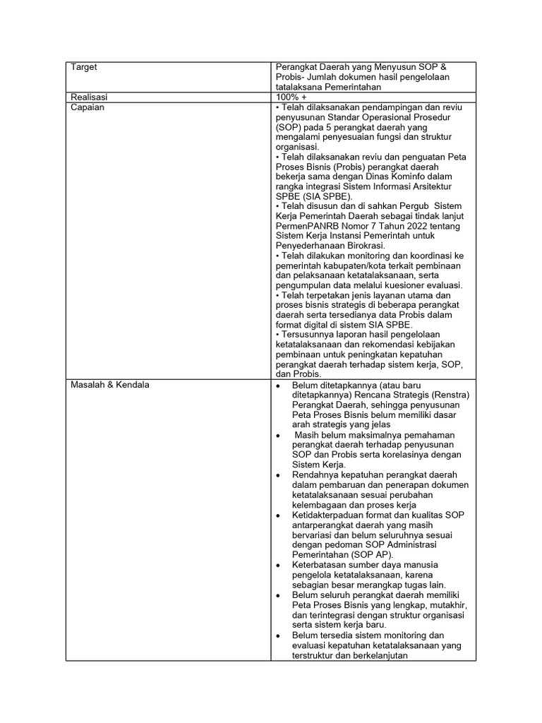 Tabel Target - Tatalaksana Pemerintahan 2025 | PDF
