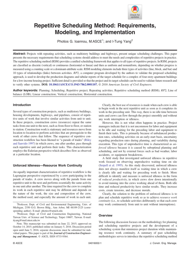 Repetitive Scheduling Method in Construction | PDF | System