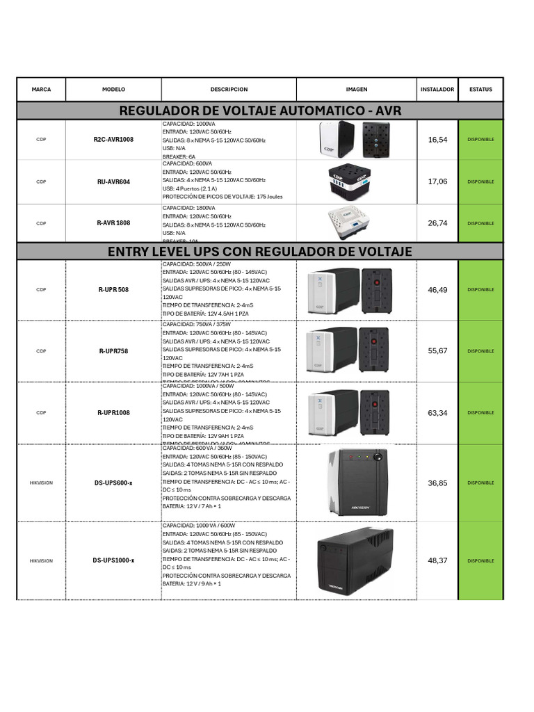Lista de Precios Instalador UPS & Bateria Marzo 2025 | PDF | Poder ...