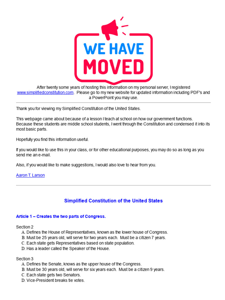 Simplified Constitution and Bill of Rights | PDF | American Government ...
