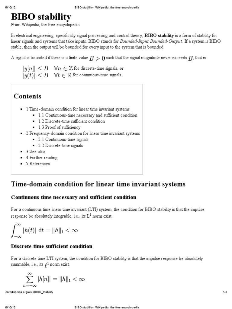 BIBO Stability - Wikipedia, The Free Encyclopedia | PDF | Signal ...
