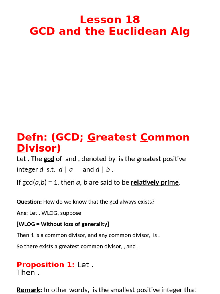 GCD and Euclidean Algorithm Explained | PDF | Integer | Mathematical ...