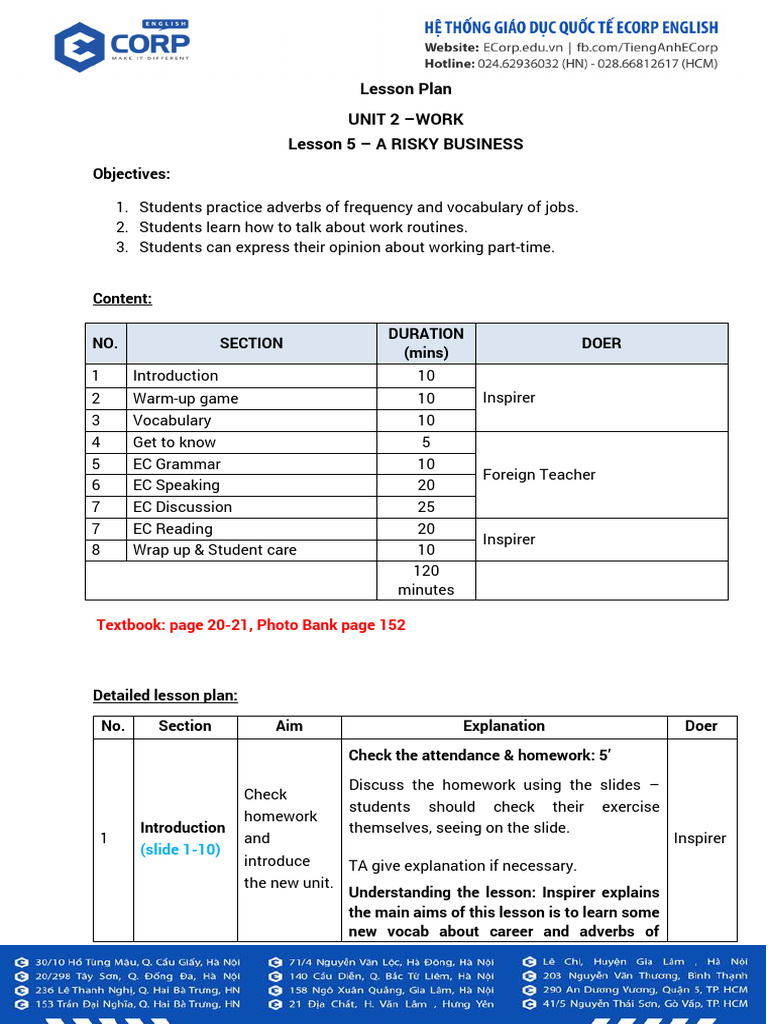 Lesson Plan: Work Routines & Vocabulary | PDF | Vocabulary | Lesson Plan