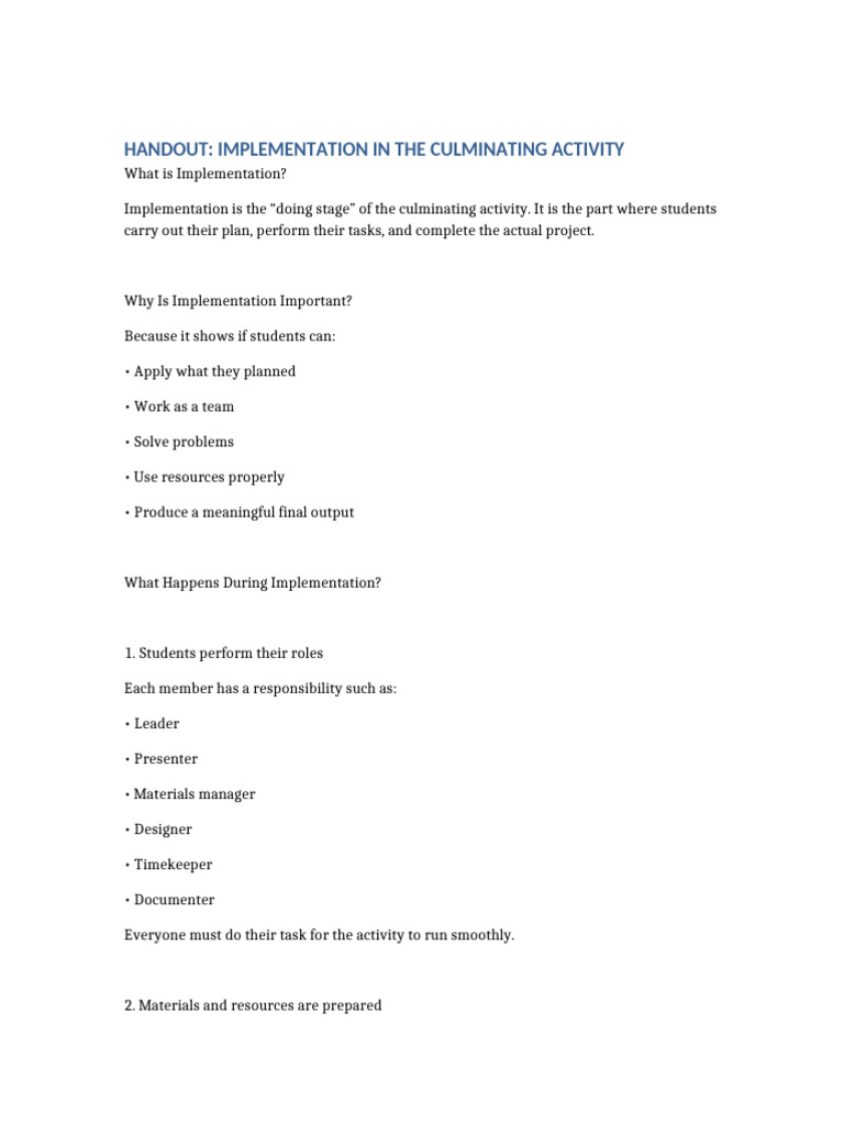 Simplified Handout Implementation | PDF