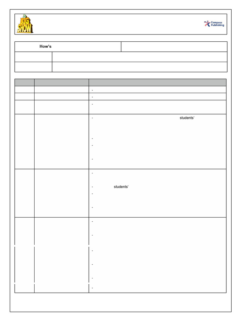 Big Show3 Lesson Plan 2 | PDF | Vocabulary | Linguistics