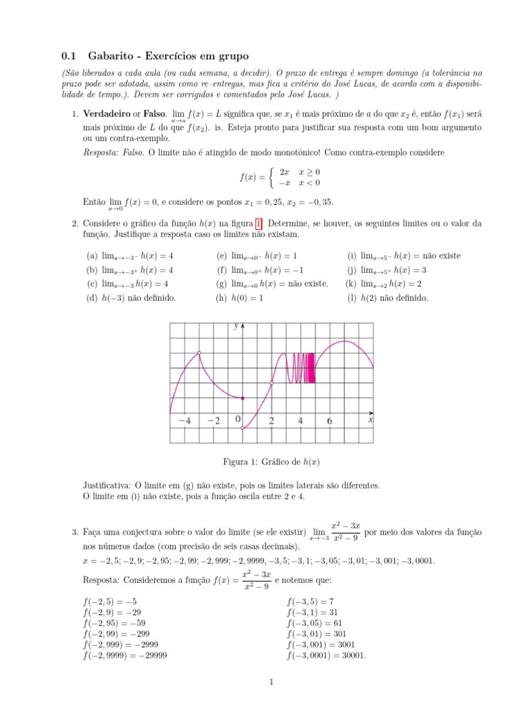 Limites e Exercícios de Funções Matemáticas | PDF