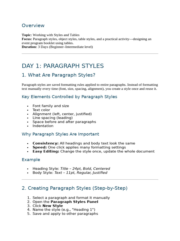 Working With Styles and Tables | PDF | Paragraph | Text