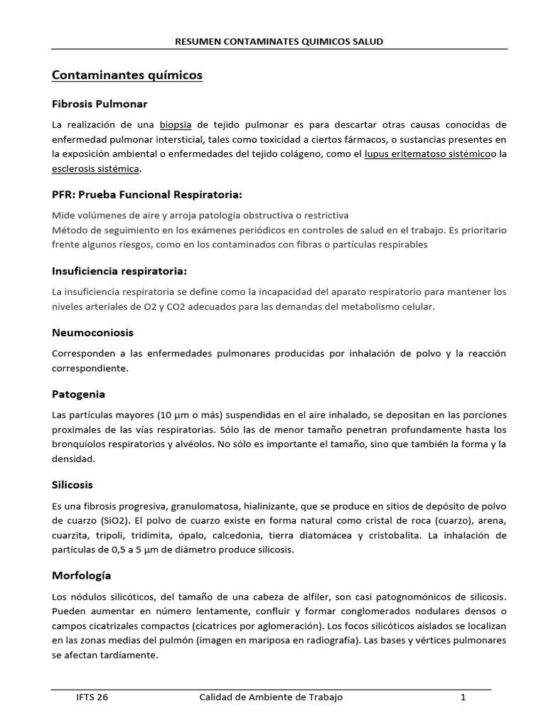 6- Resumen Contaminates Quimicos Salud | PDF | Amianto | Especialidades ...
