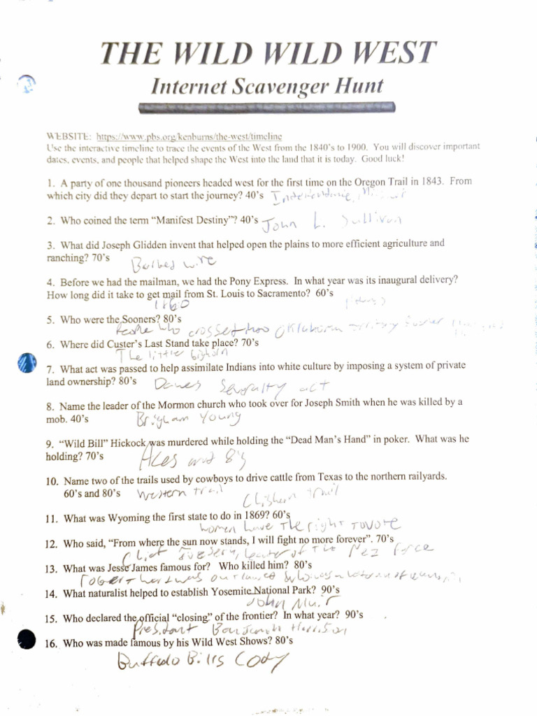 The Wild Wild West Worksheet | PDF