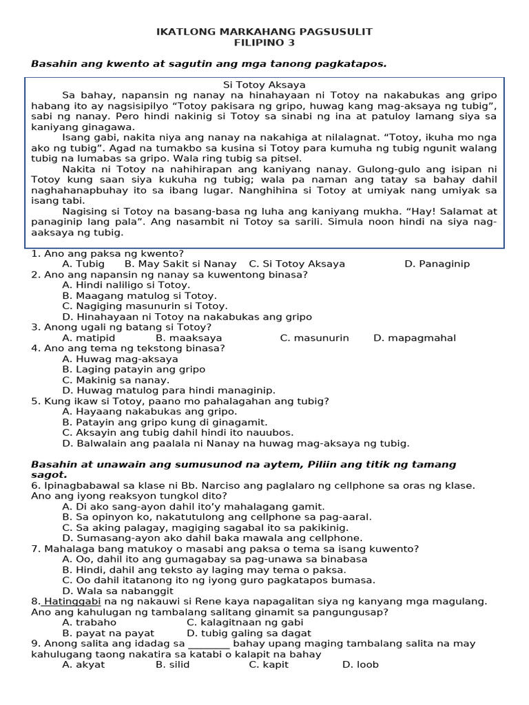 Filipino 3rd Test | PDF