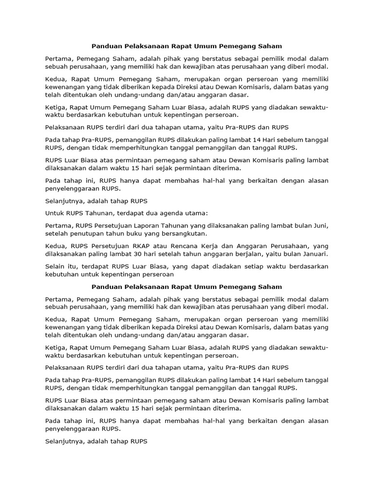 Panduan Rapat Umum Pemegang Saham | PDF