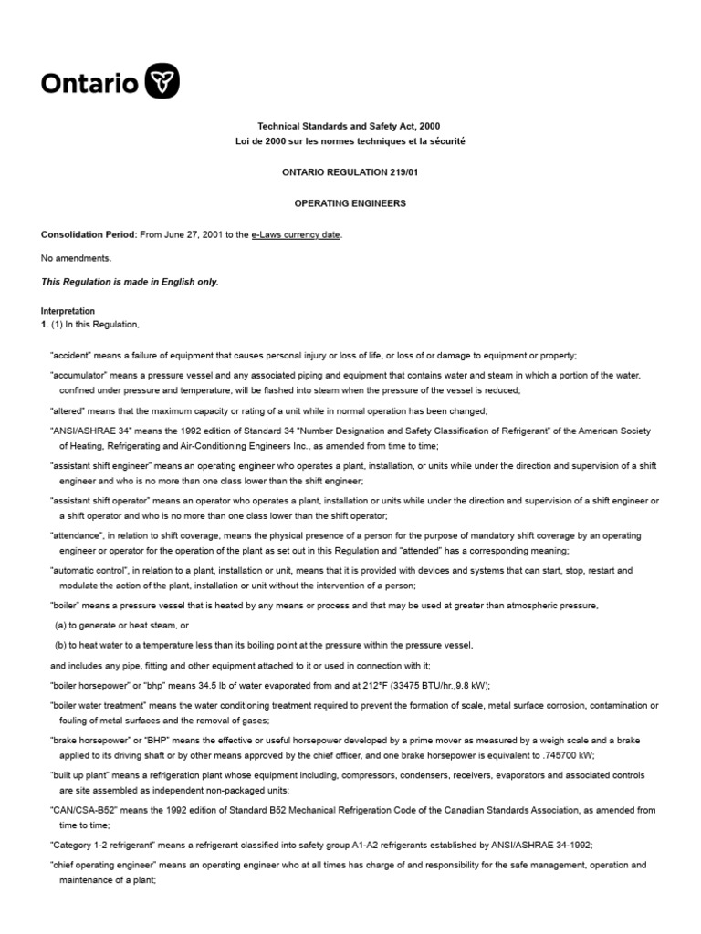 Ontario Operating Engineers Regulation 2001 | PDF | Boiler | Steam