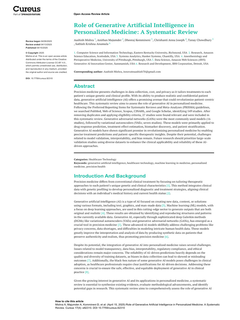 Generative AI in Personalized Medicine Review | PDF | Personalized ...