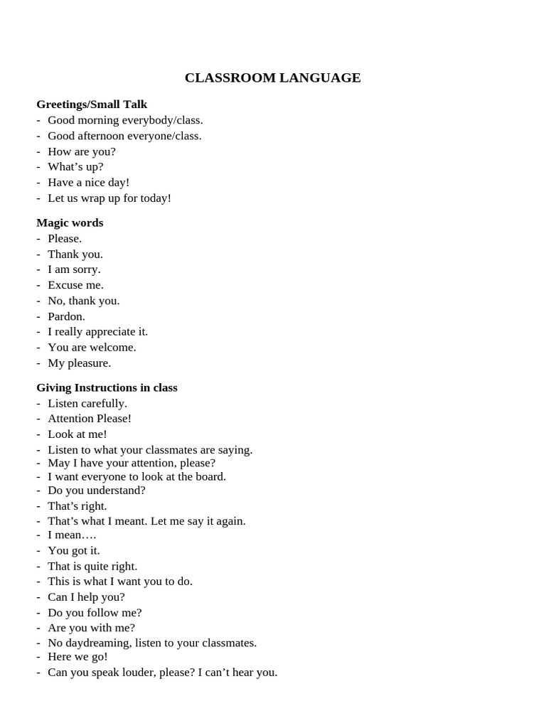 Classroom Languages | PDF