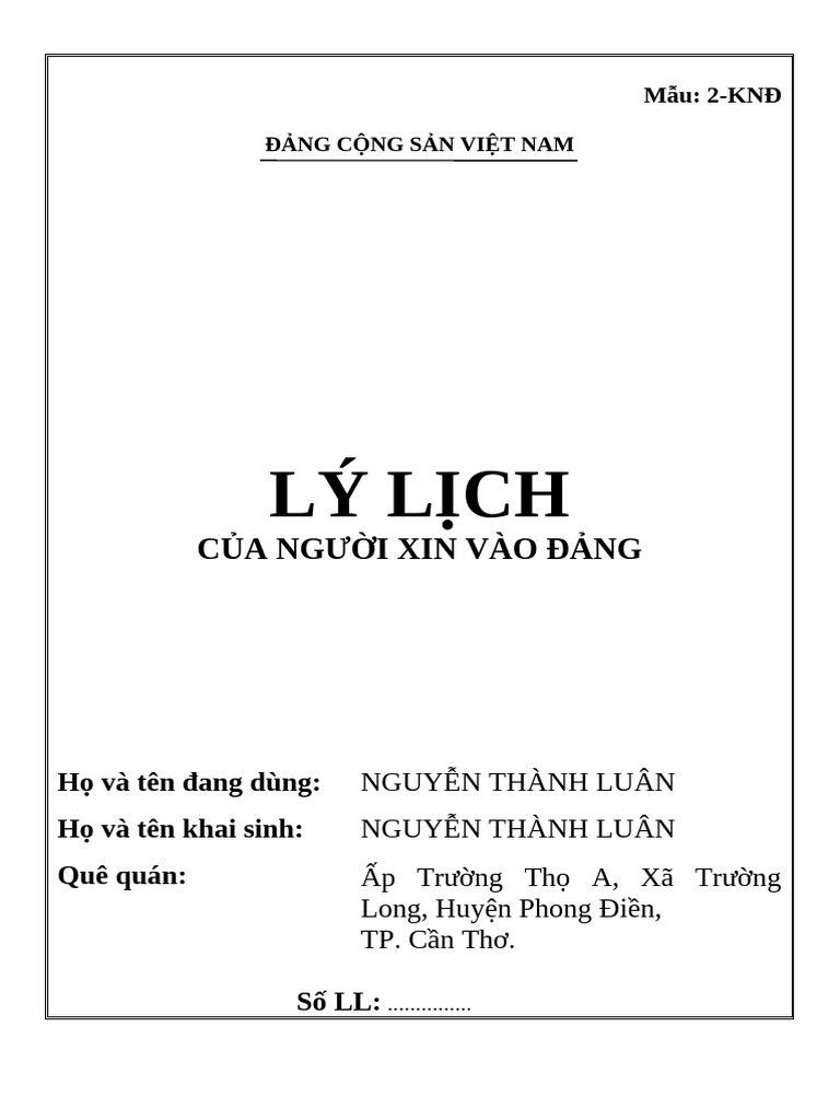 Mau 2 Ly Lich Nguoi Xin Vao Dang 1 1 | PDF