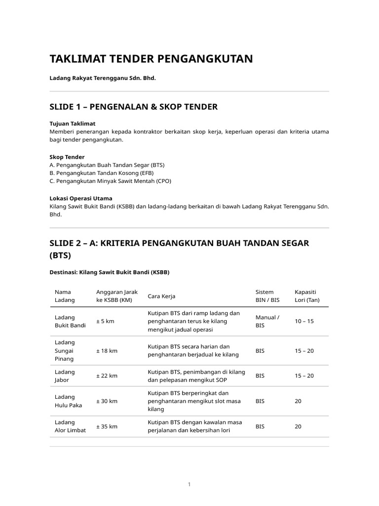 Taklimat Tender Pengangkutan - Versi Korporat | PDF