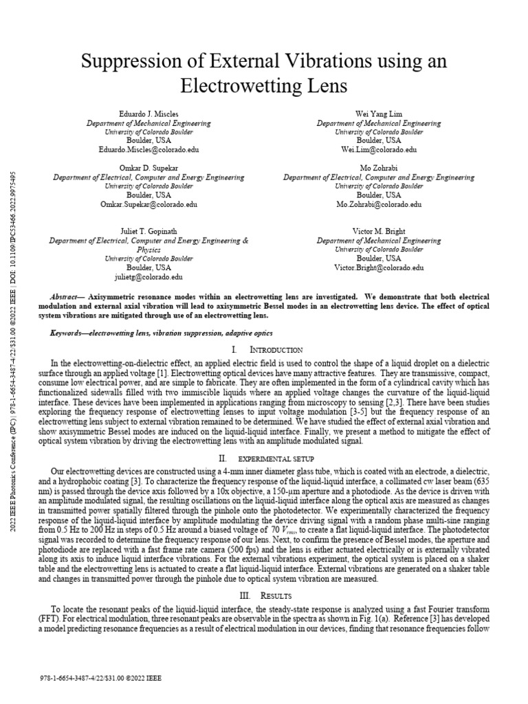Suppression of External Vibrations Using an Electrowetting Lens | PDF ...