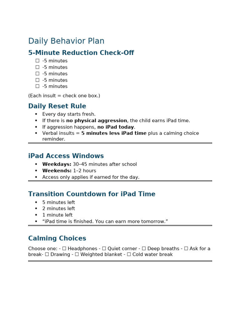 Behavior Plan Printable | PDF
