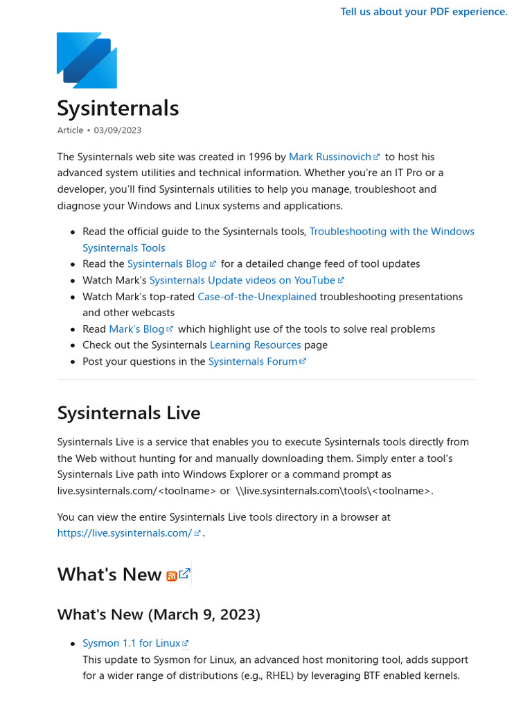 Sysinternals Tools Updates Overview | PDF | Windows Registry | Windows 2000