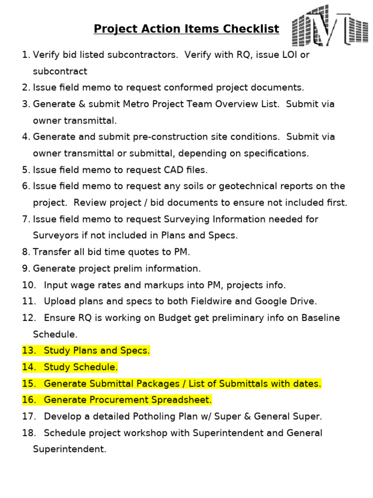Project Action Items Checklist | PDF
