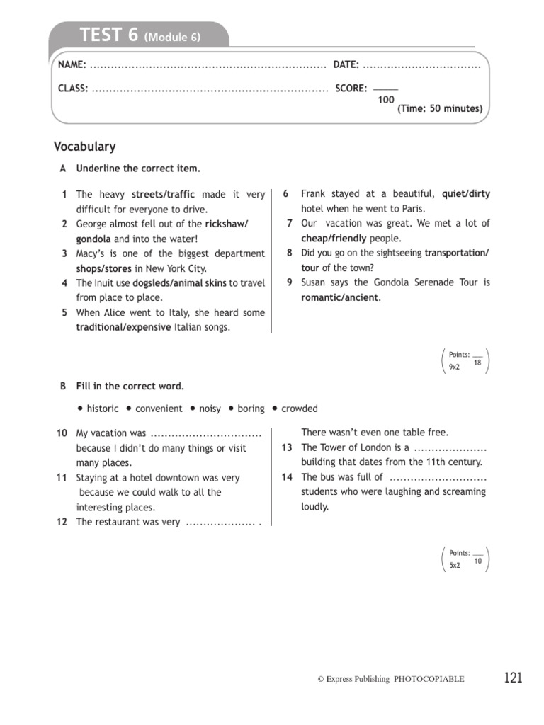 Vocabulary and Grammar Test Module 6 | PDF
