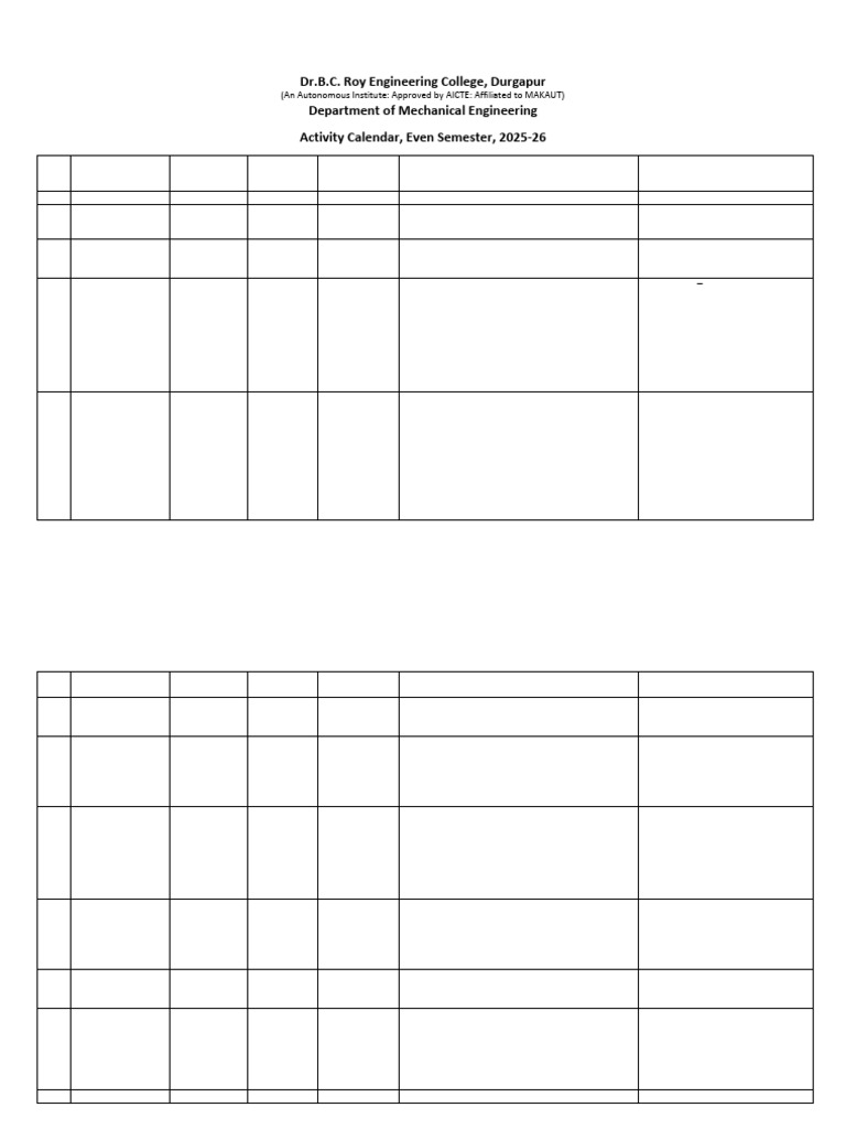 Mechanical Engineering Activity Calendar 2025-26 | PDF | Mechanical ...