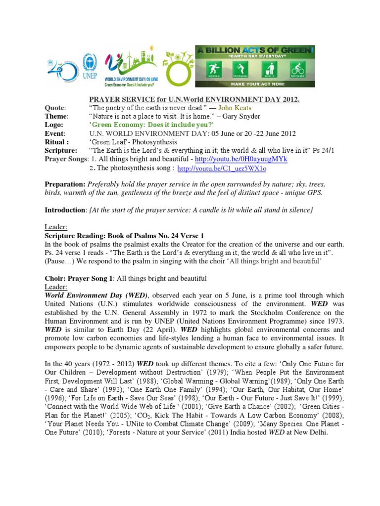 2.11 Prayer Service For The World Environment Day 2012 | PDF ...