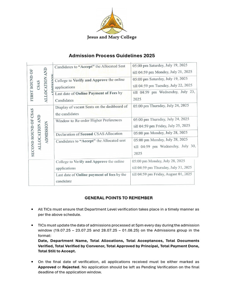 Jesus and Mary College Admission Guidelines 2025 | PDF | Government